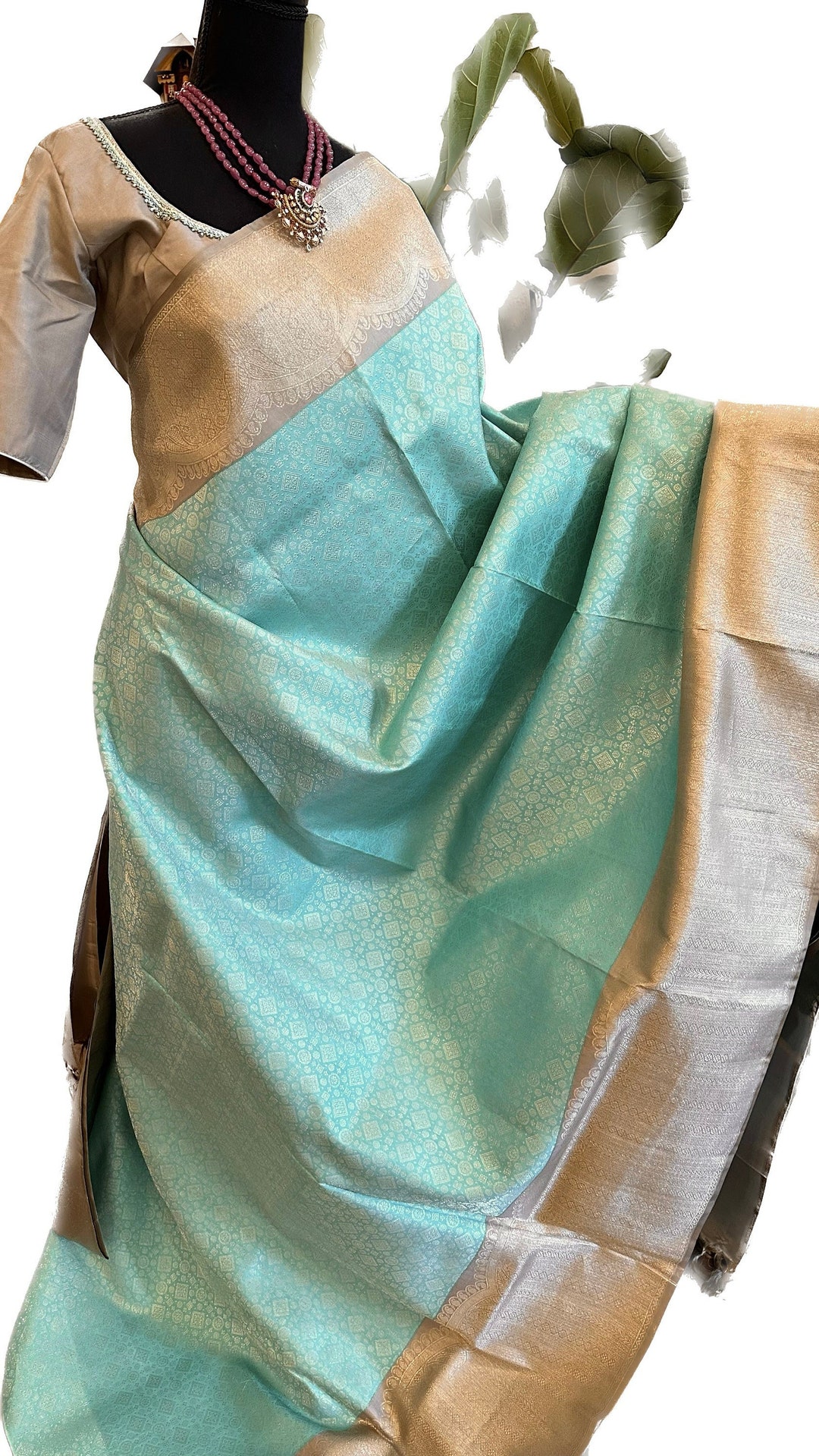 Pastel Teal Green Silver Zari Handwoven Kanchi Pattu Silk Sarees With ...