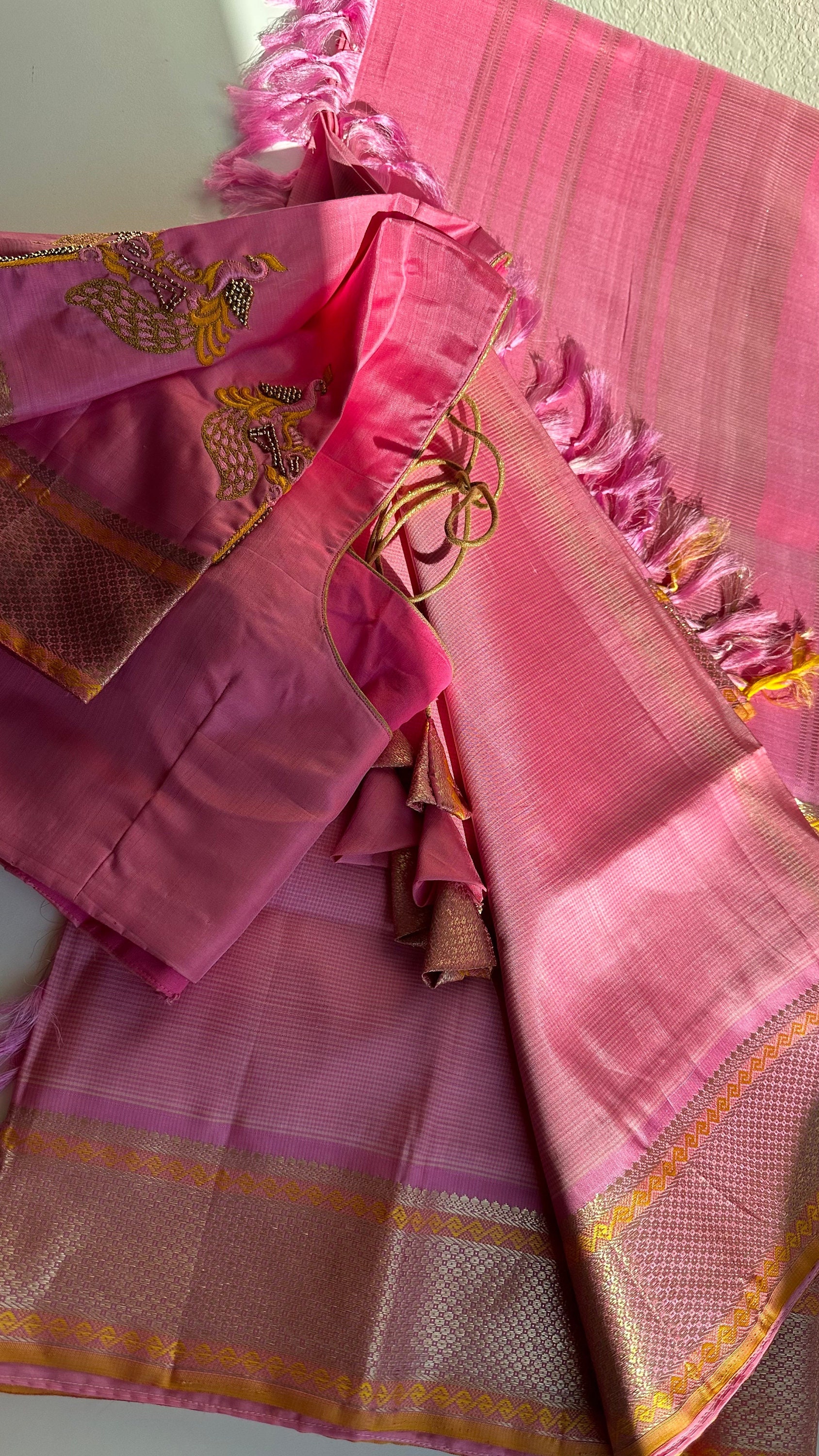 Pastel Pink Kanchi Pattu Saree Online Usa With Stitched Blouse - Etsy