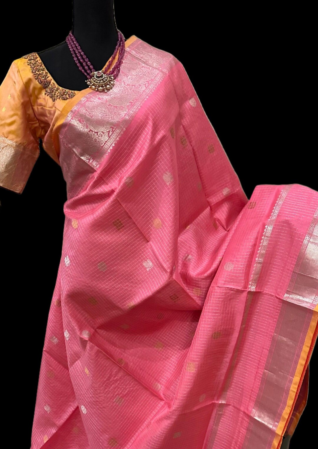 Pink Gadwal Handwoven Silk Saree With Embroidered Stitched Blouse - Etsy