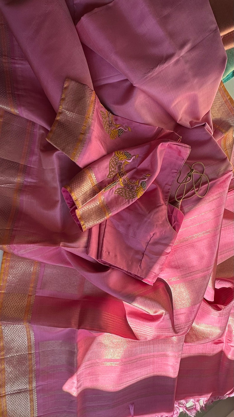 Pastel Pink Kanchi Pattu Saree Online Usa With Stitched Blouse - Etsy