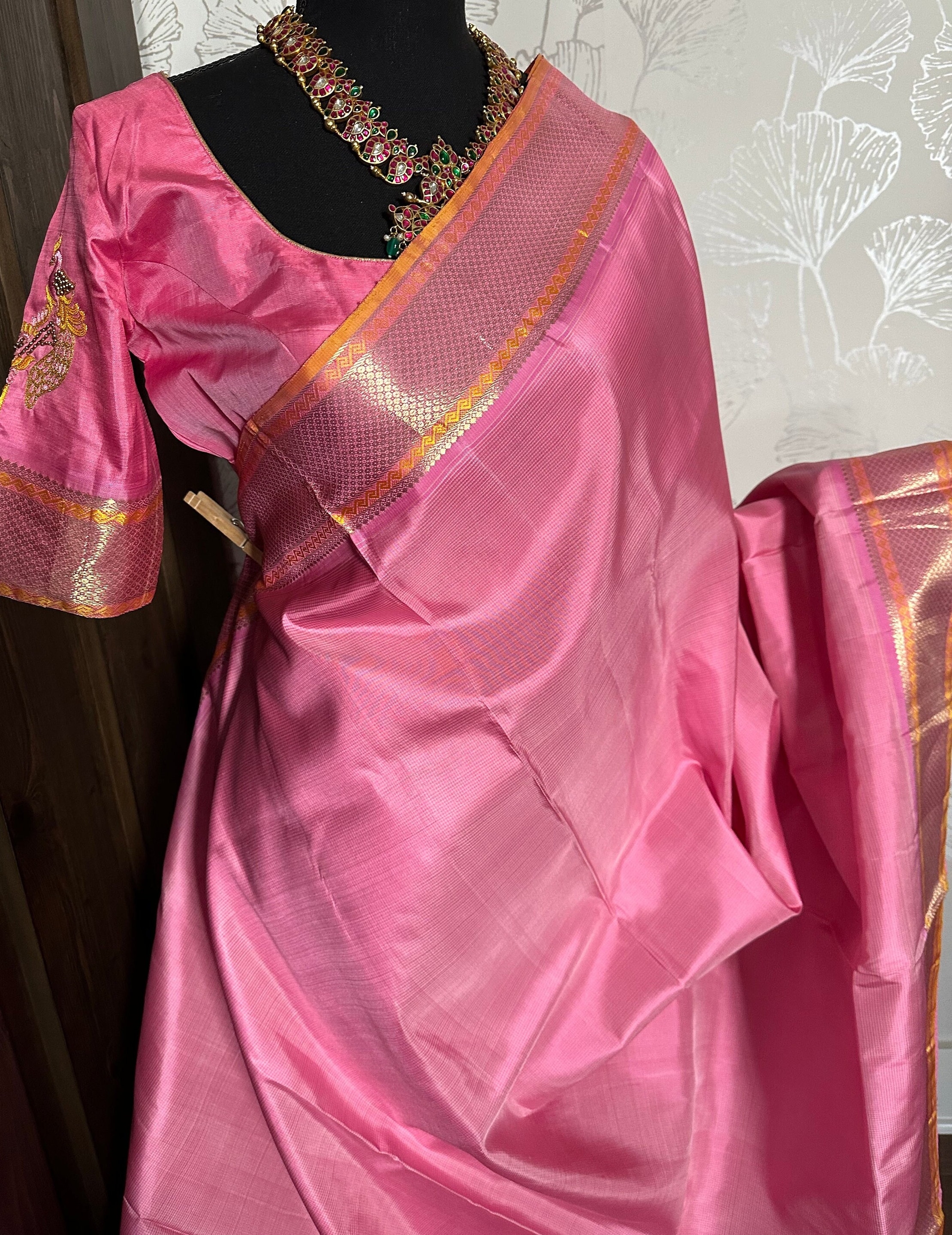 Pastel Pink Kanchi Pattu Saree Online Usa With Stitched Blouse - Etsy