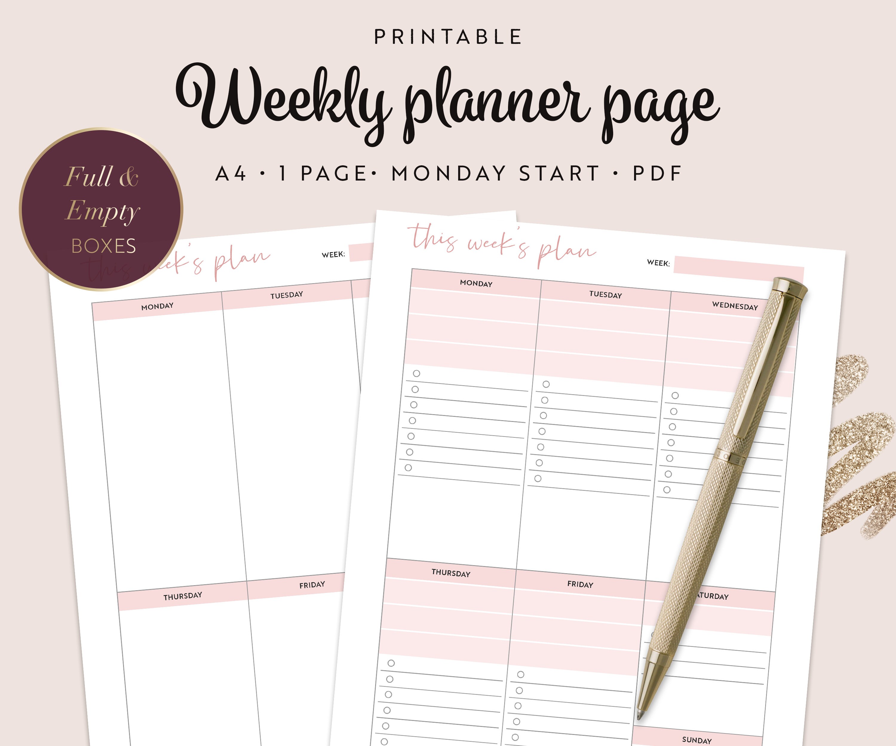 PRINTABLE undated pink weekly planner page weekly to do page | Etsy