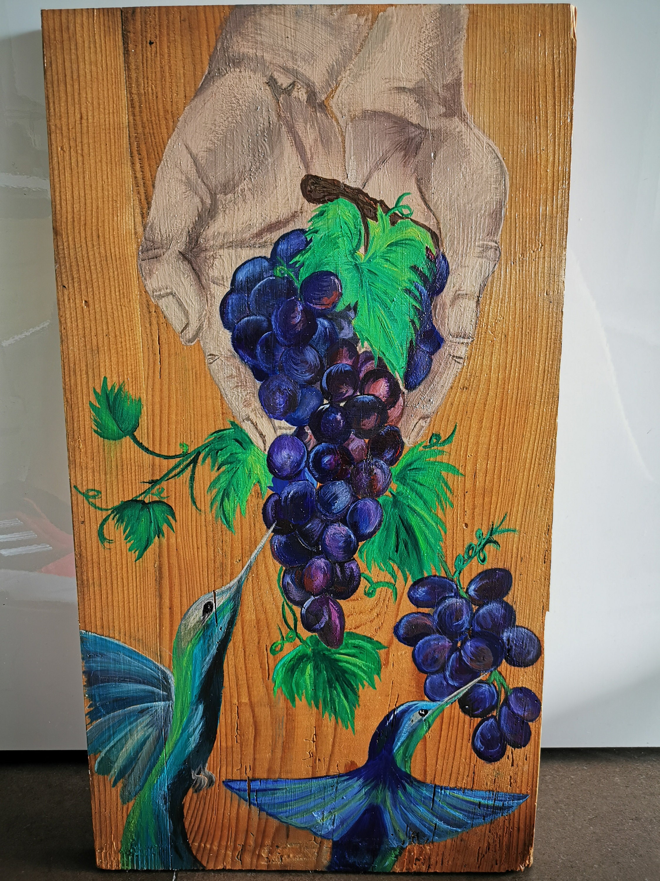 Malerei Malerei auf Holz Wein Traube Kolibri Kunst - Etsy.de