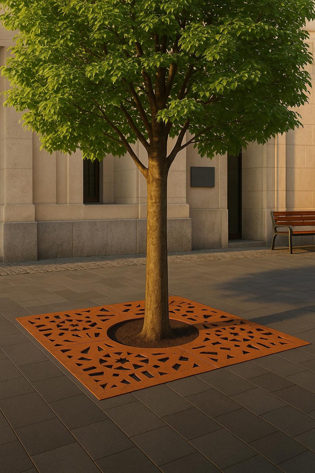 Modern Trapezoidal Corten Steel Tree Grate | Leaf Design Tree Guard for ...