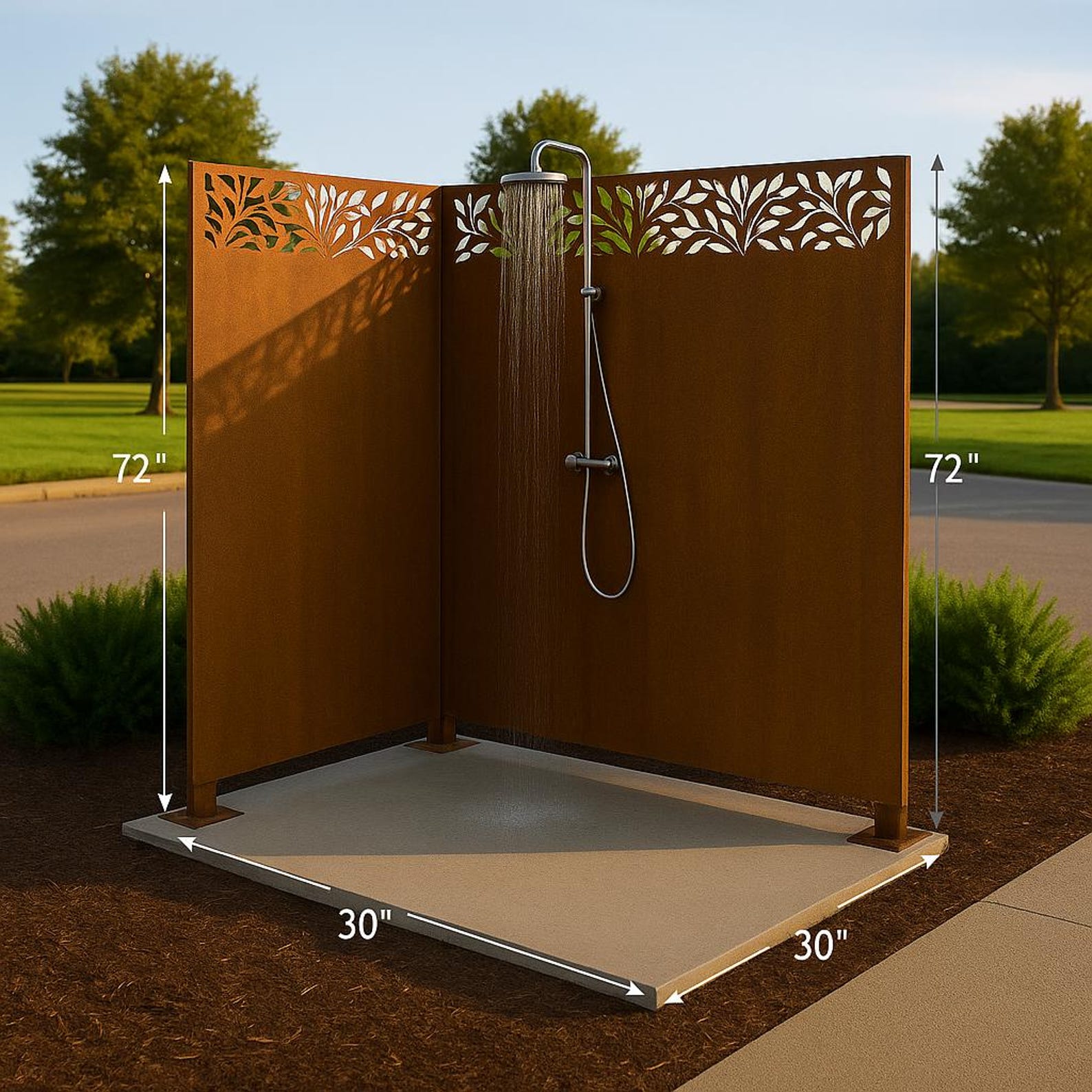 Modern Outdoor Shower Privacy Screen Kit – Corten Steel Panels With ...