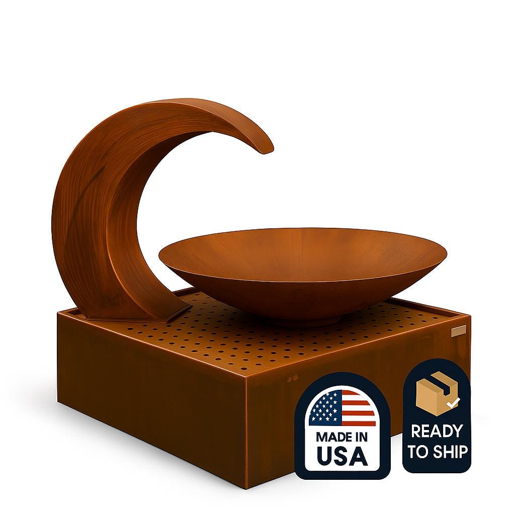 Corten Steel Garden Fountain: Sculptural Rust Bowl Water Feature - Etsy