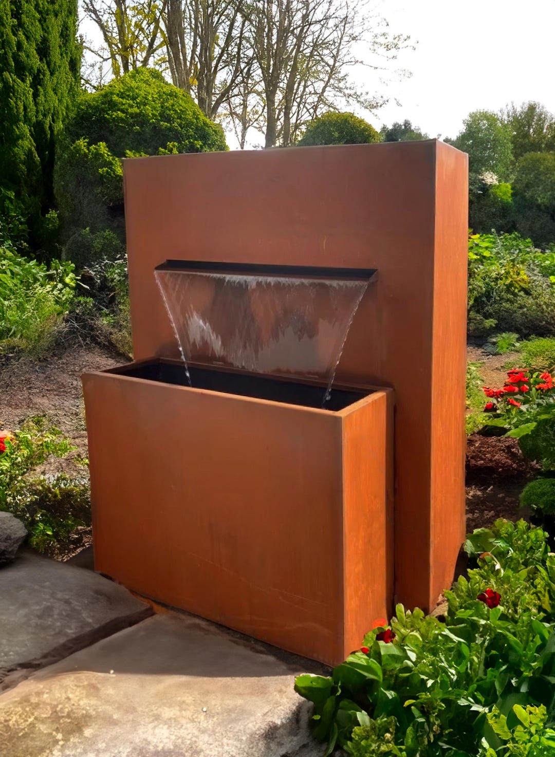 Horizon Cascade Water Feature - Corten Steel Elegance for Outdoor ...