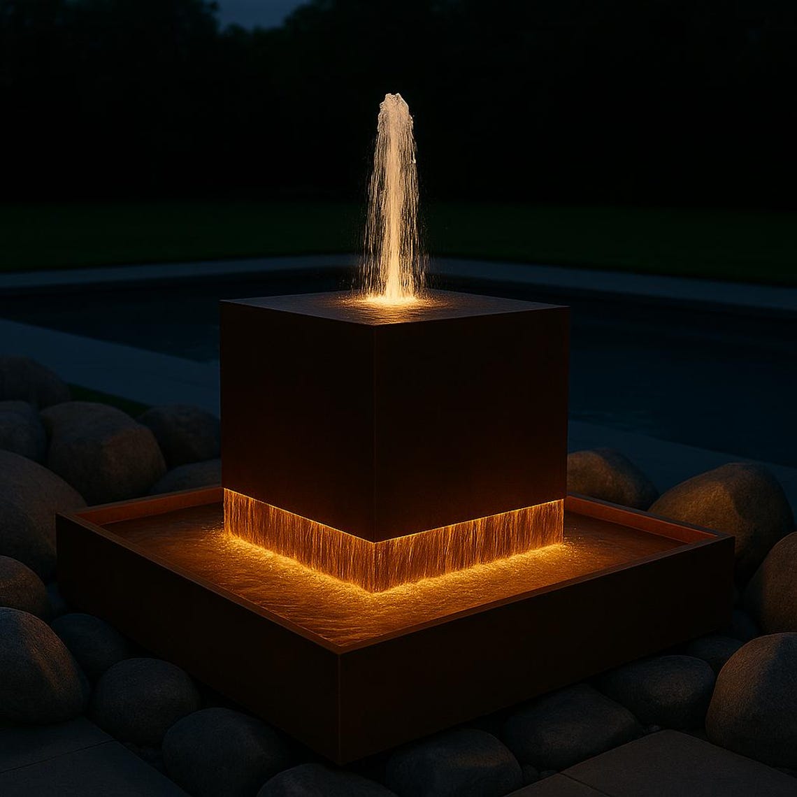 Modern Corten Steel Water Feature: 30" Cube With 48" Basin - Etsy UK