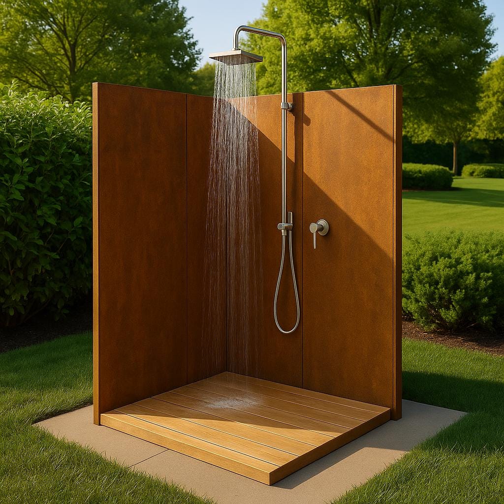 Modern Outdoor Shower Privacy Screen Kit – Corten Steel Panels With ...
