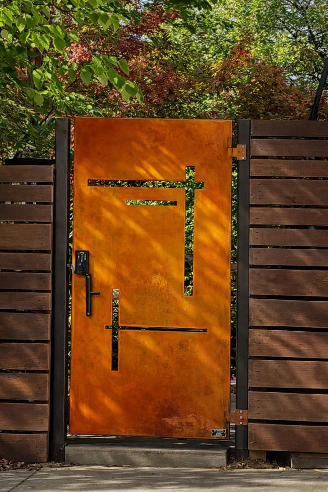 Modern Corten Steel Gate – Geometric Laser Cut Design | Custom Metal ...