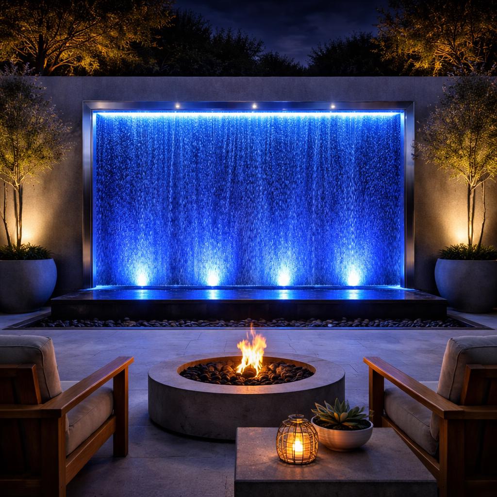 Stainless Steel LED Water Wall Fountain | Contemporary Indoor/outdoor ...