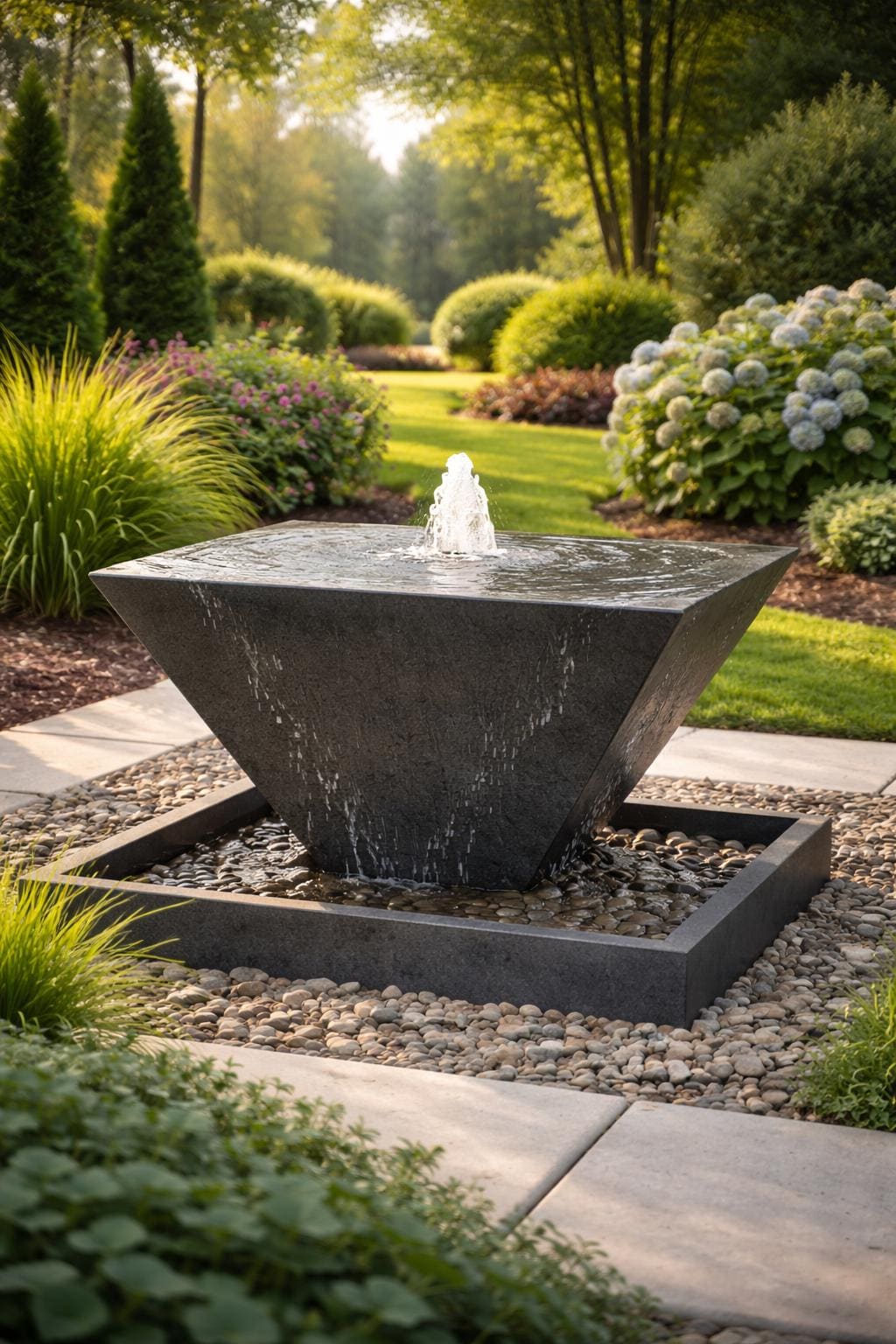 Modern Inverted Pyramid Water Fountain – Matte Black Steel Outdoor ...
