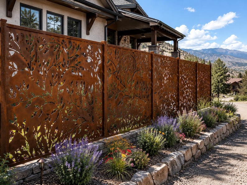 Custom Corten Steel Privacy Screen: Metal Wall Art, Garden Panel - Etsy