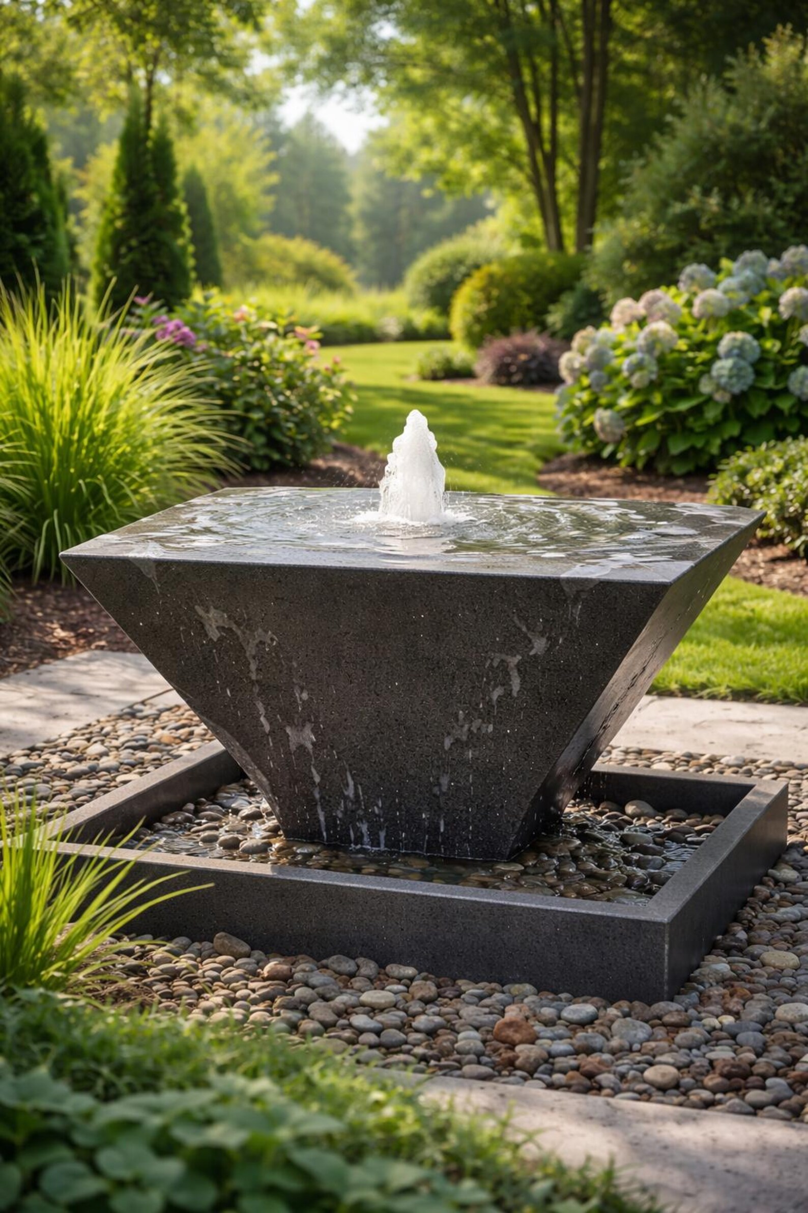 Modern Inverted Pyramid Water Fountain – Matte Black Steel Outdoor ...