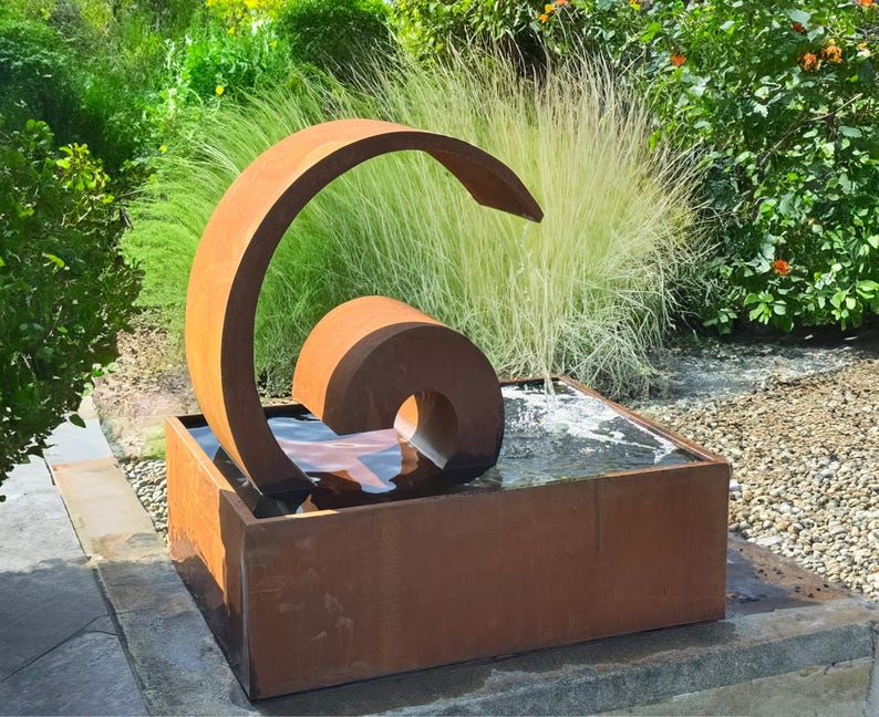 Corten Steel Water Feature: Outdoor Garden Fountain, Modern Stream ...