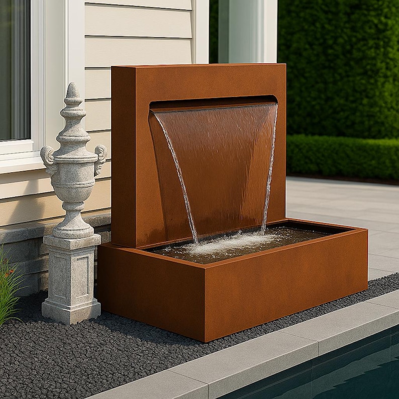 Modern Corten Steel Waterfall Fountain – Outdoor Rust Water Feature for ...