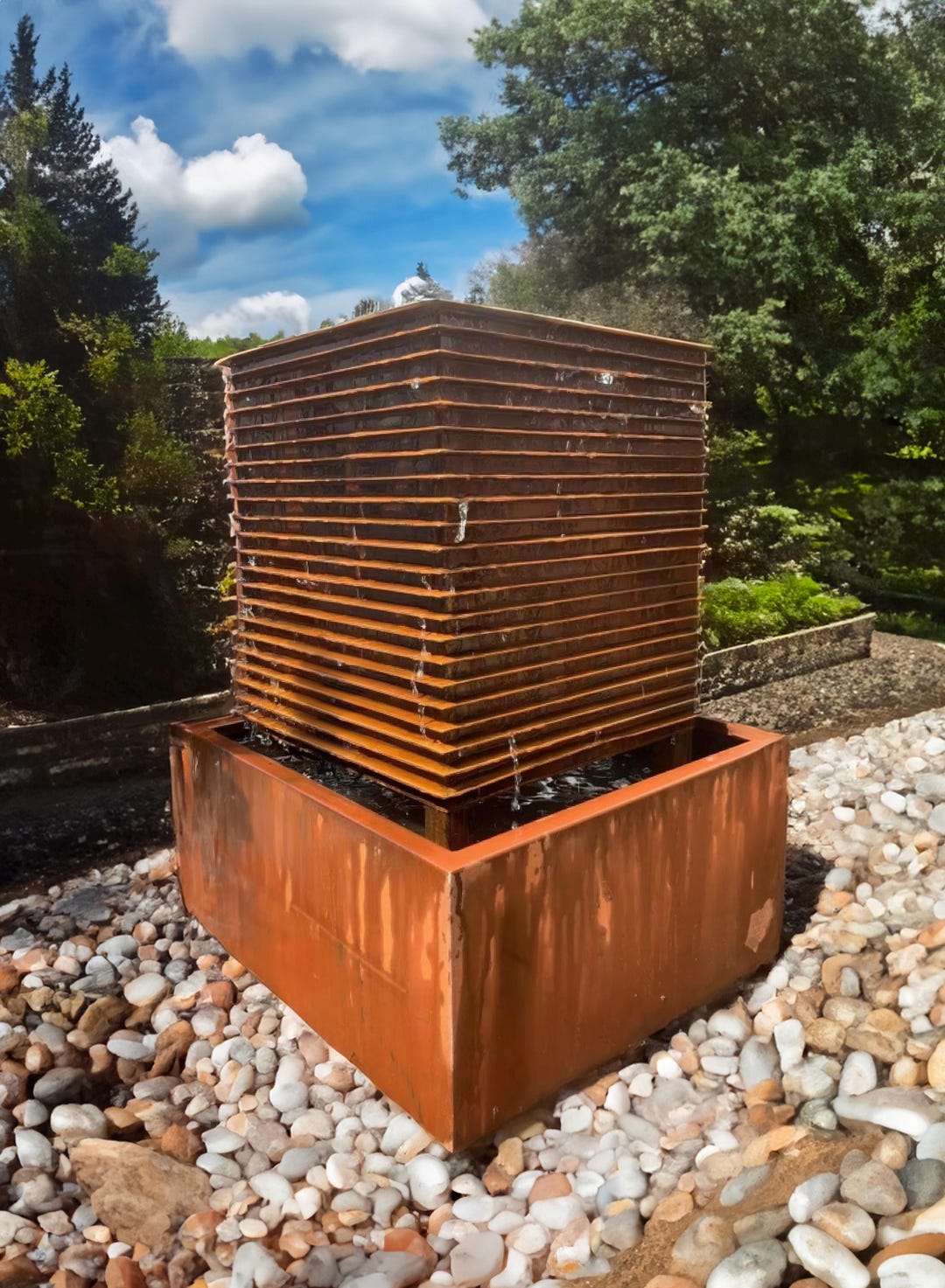 Custom Size Corten Cascade Water Feature - Rustic Elegance for Modern ...