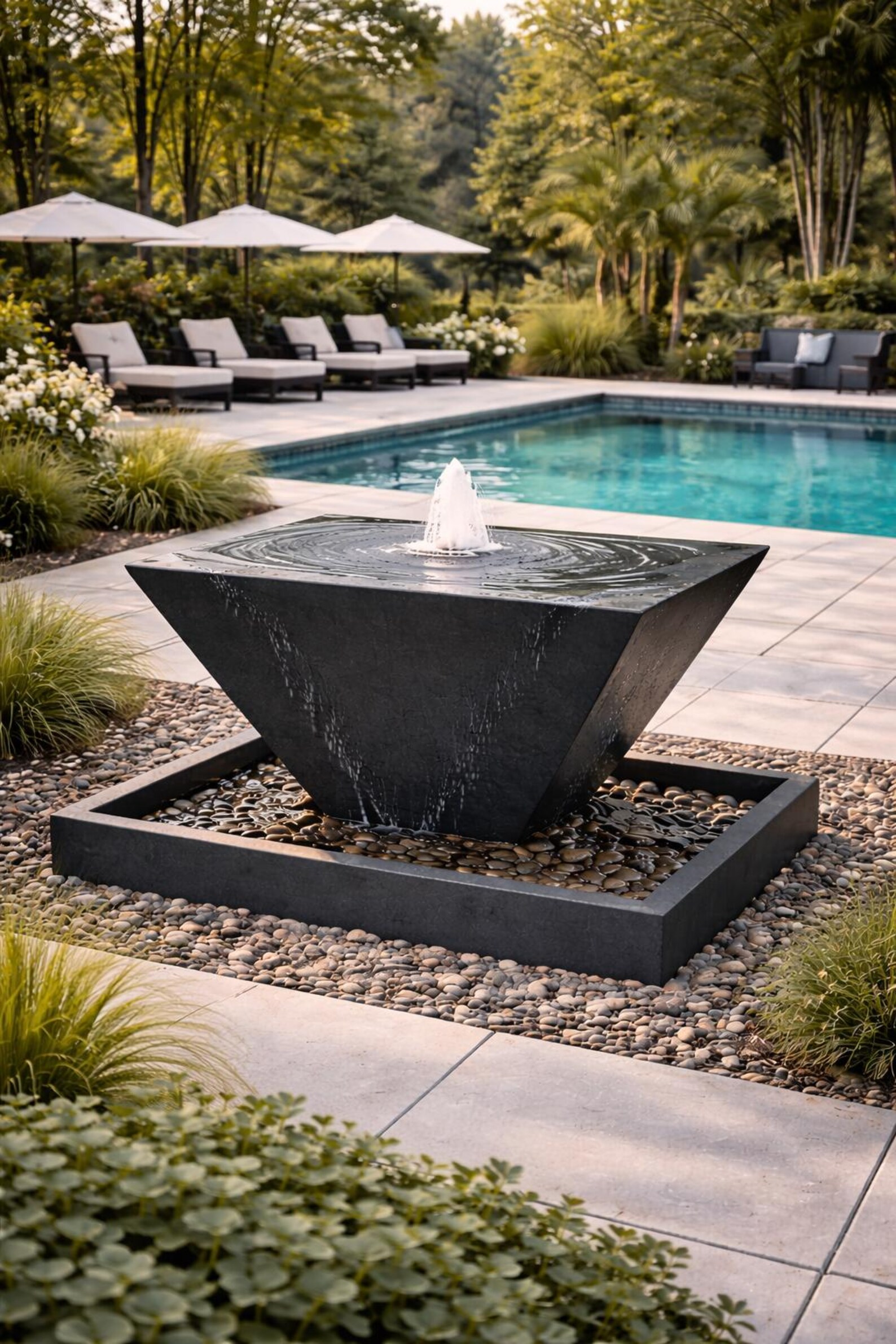 Modern Inverted Pyramid Water Fountain – Matte Black Steel Outdoor ...