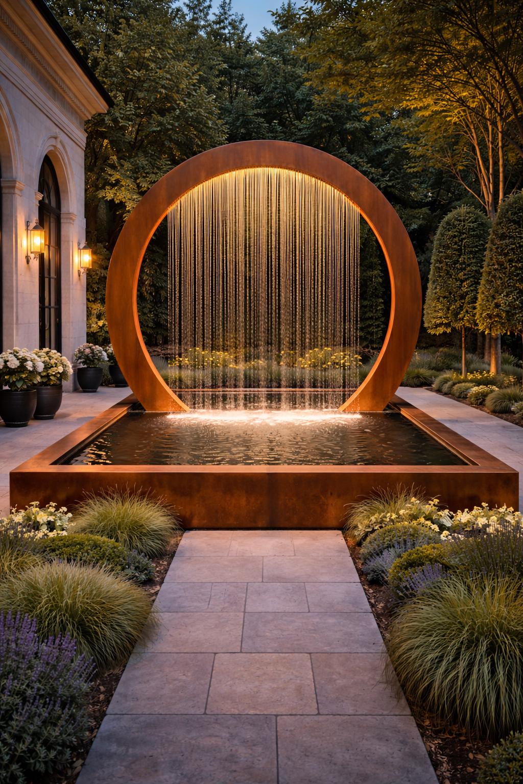 Corten Steel Waterfall Fountain, Modern Outdoor Reflecting Pool - Etsy