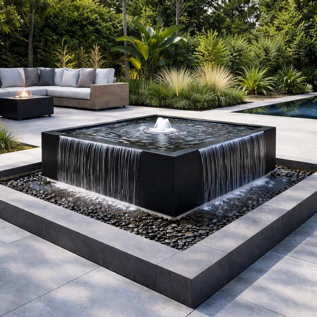 Modern Corten Steel Square Overflow Water Fountain – Outdoor Feature - Etsy