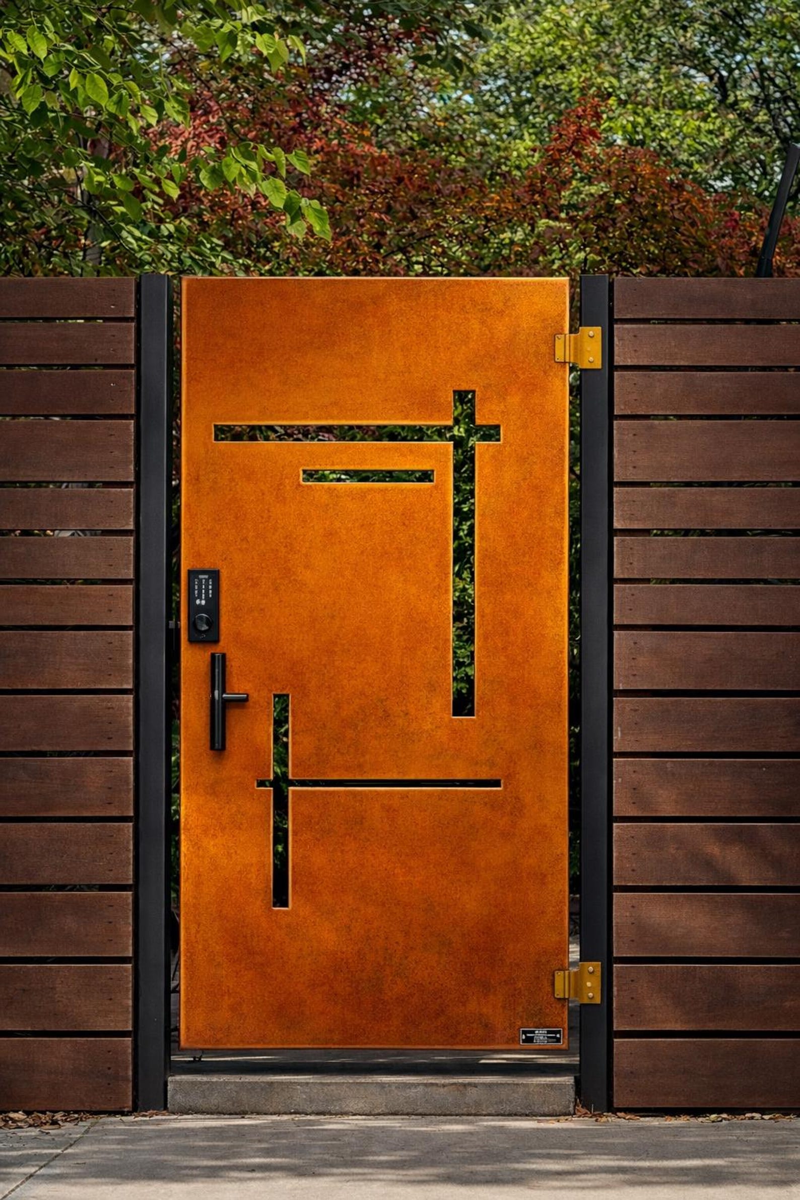 Modern Corten Steel Gate – Geometric Laser Cut Design | Custom Metal ...