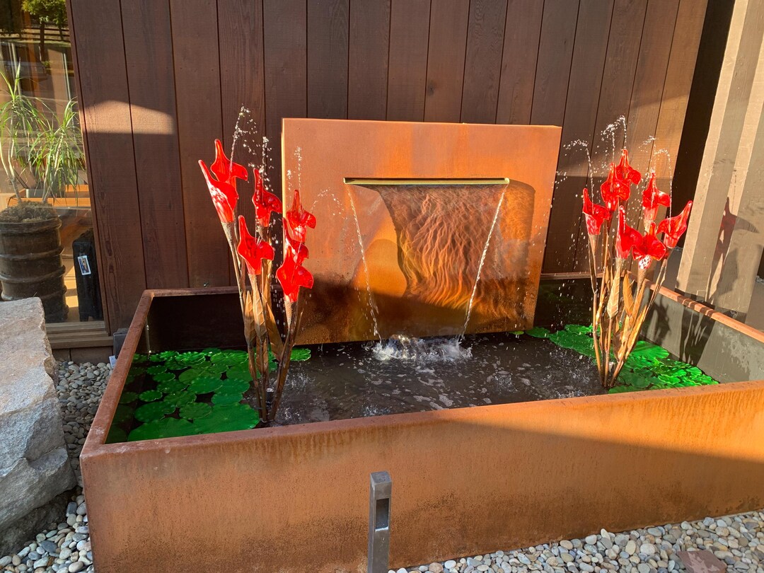 Modern Custom Made Corten Steel Water Feature-single Spout With Wide ...