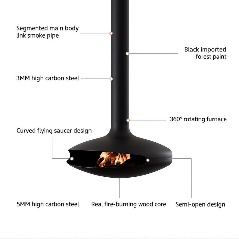 Luxury Hanging Fireplace – Modern Suspended Fireplace, 360 Rotating ...