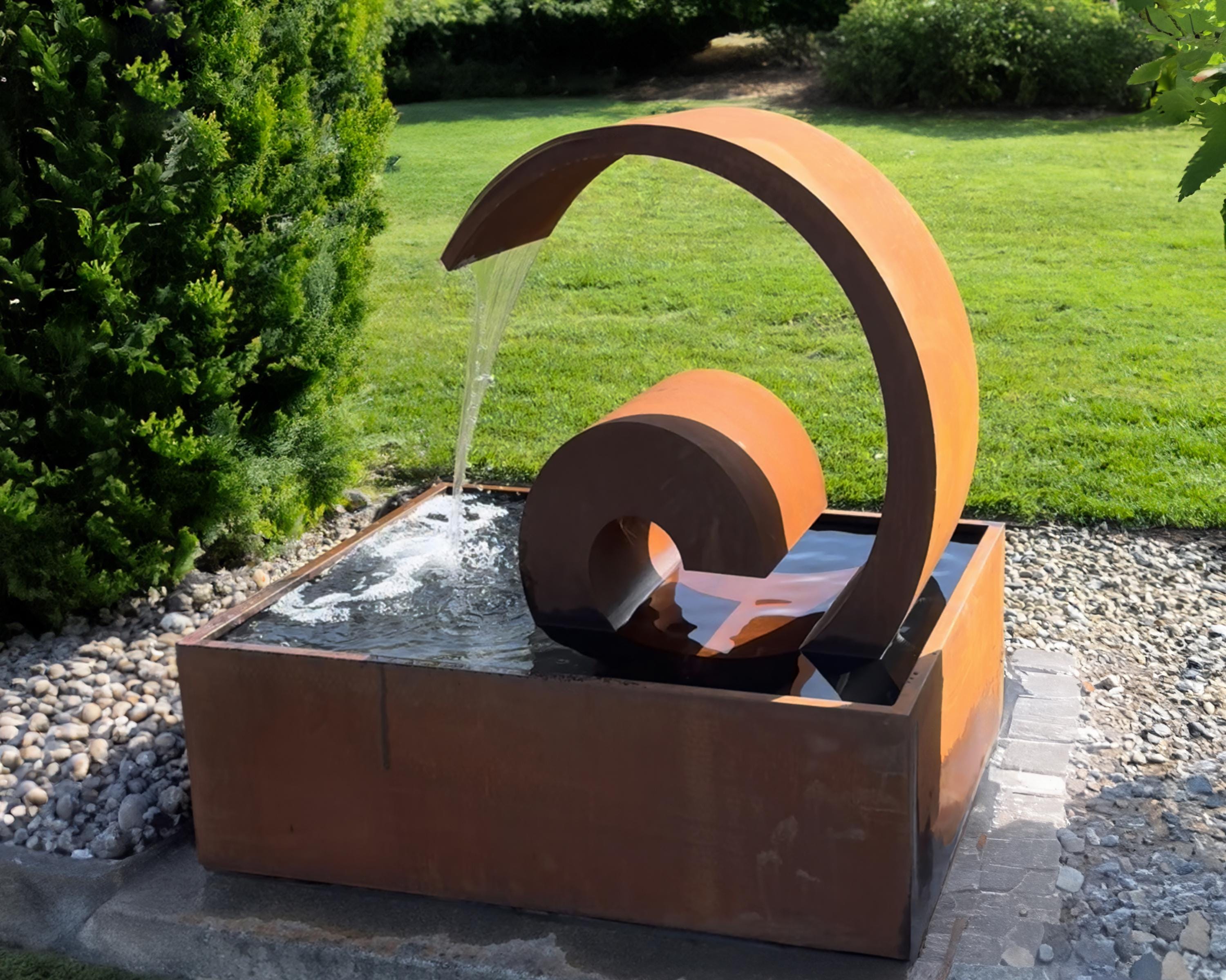 Corten Steel Water Feature: Outdoor Garden Fountain, Modern Stream ...