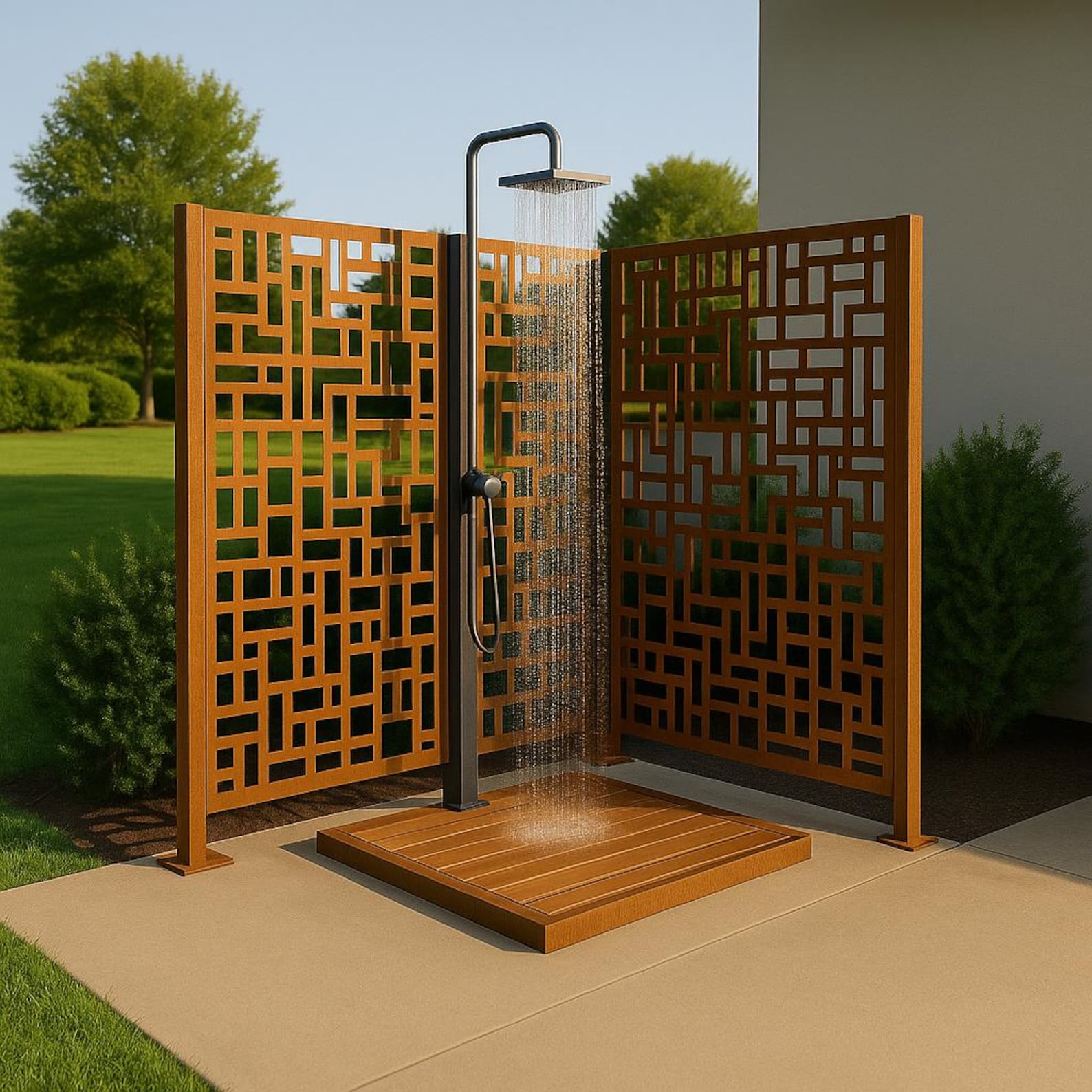 Modern Outdoor Shower Privacy Screen Kit – Corten Steel Panels With ...