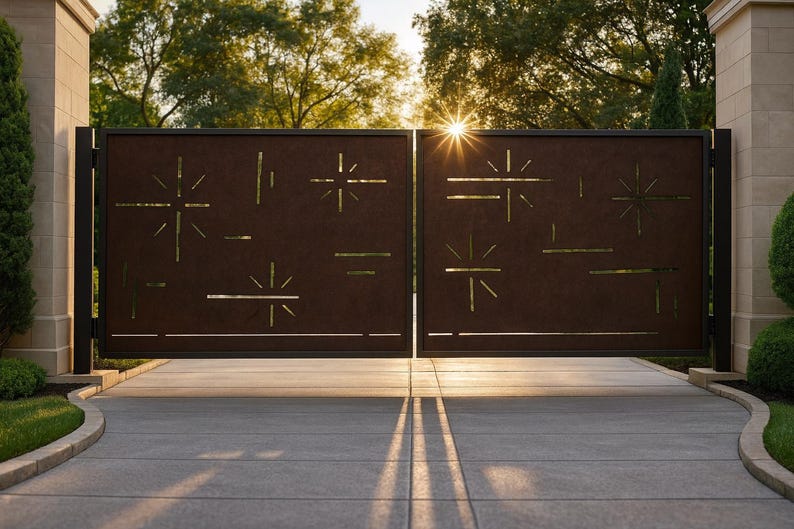 Custom Modern Steel Driveway Gate: Laser Cut Corten or Black Metal - Etsy