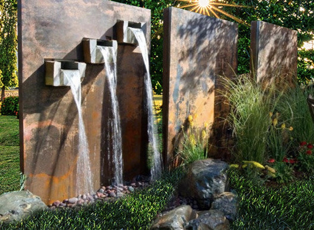Custom Made Corten Steel Water Feature & Optional Solid, Side Panels ...