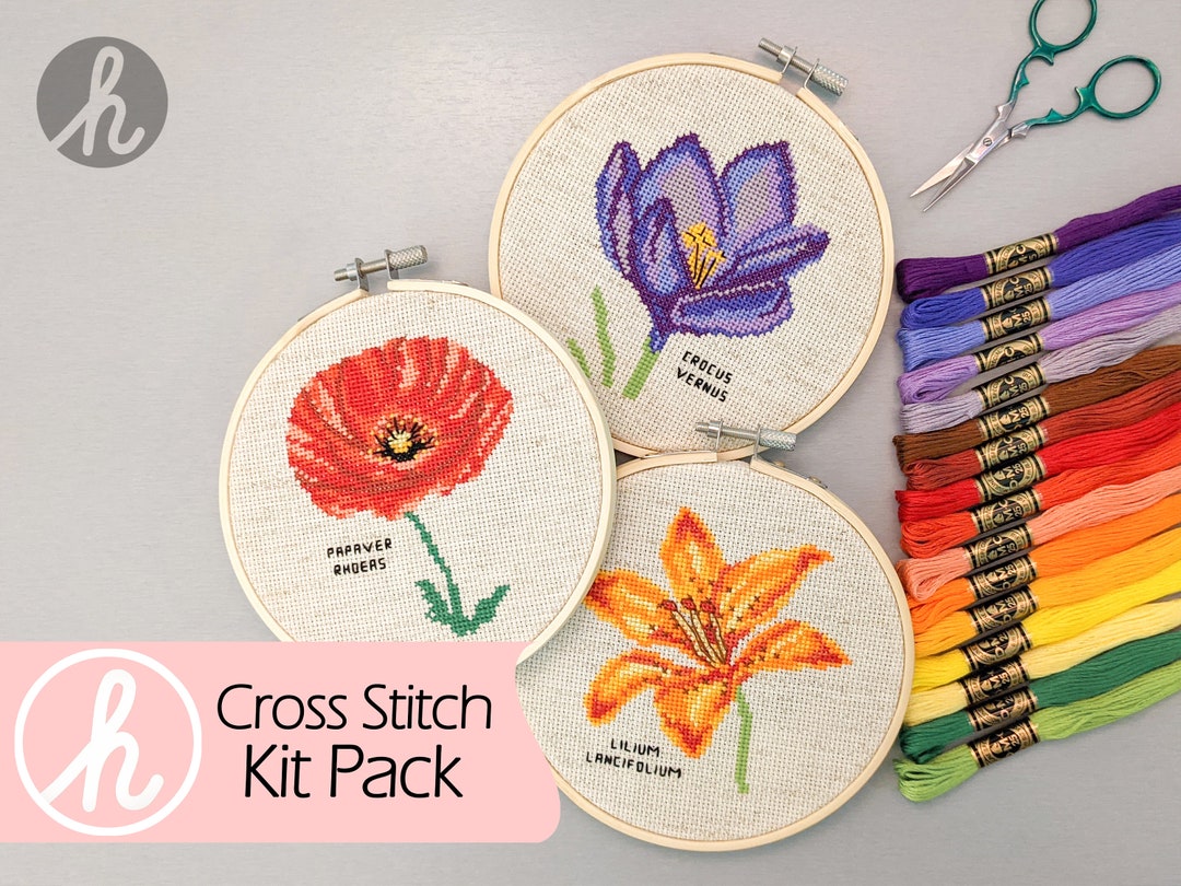 Multi-pack KIT: Flowers 5 Counted Cross Stitch Art, DIY Cross Stitch ...