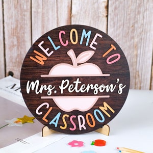 Personalized Teacher Door Sign, Classroom Door Decor, Apple Door Hanger ...