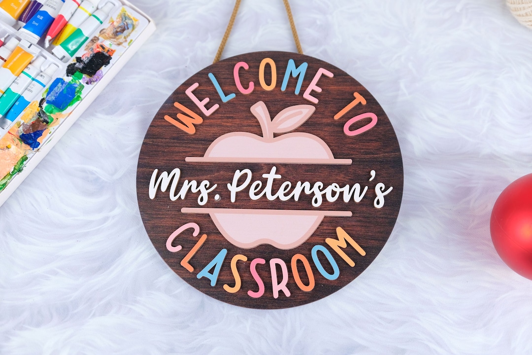 Personalized Teacher Door Sign, Classroom Door Decor, Apple Door Hanger ...