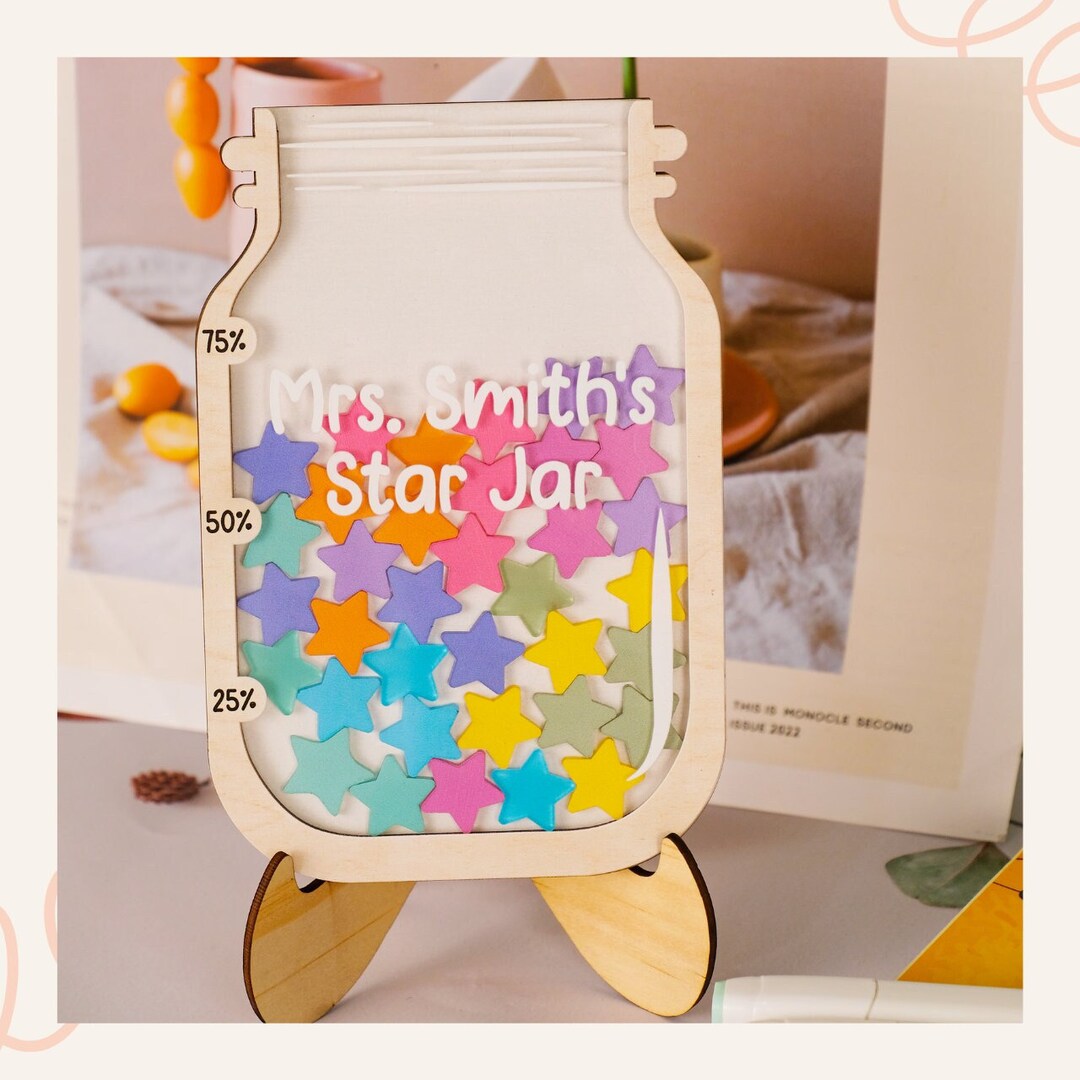 Custom Reward Jar and Tokens, Smiley Flower Classroom Teacher Star Jar ...