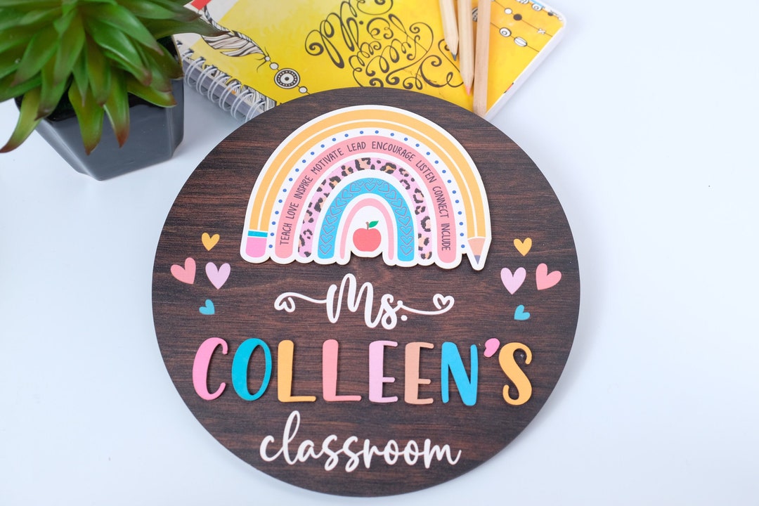 Custom Teacher Welcome Door Sign, Personalized Pastel Rainbow Door ...