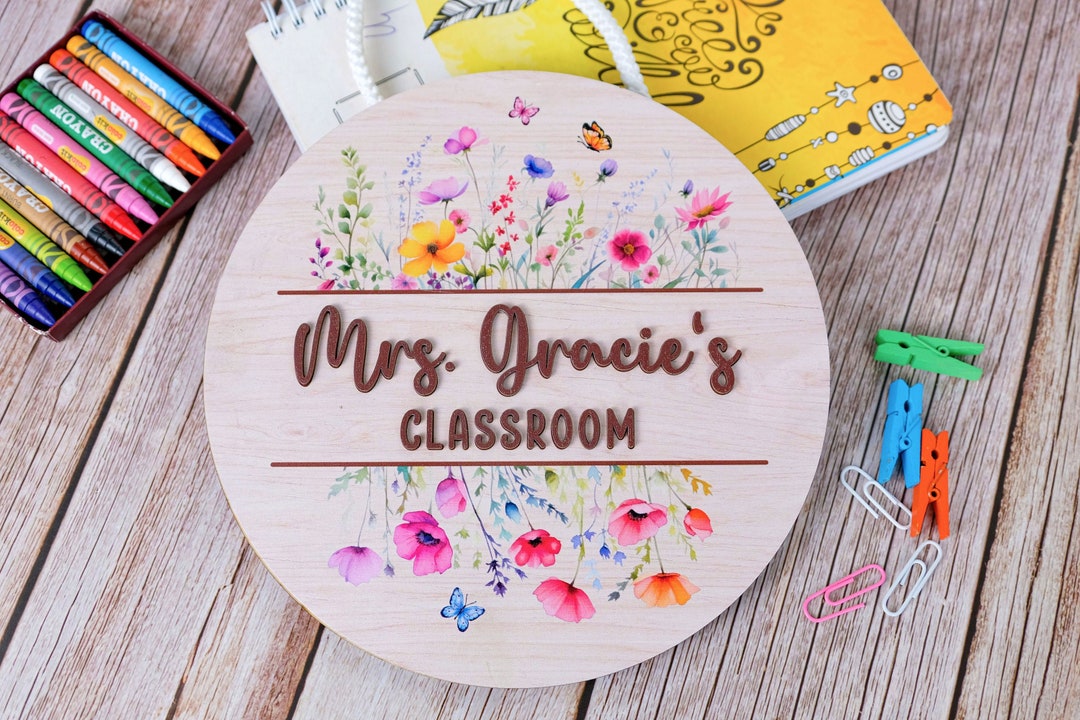 Personalized Teacher Name Sign for Classroom, Floral Teacher Door ...