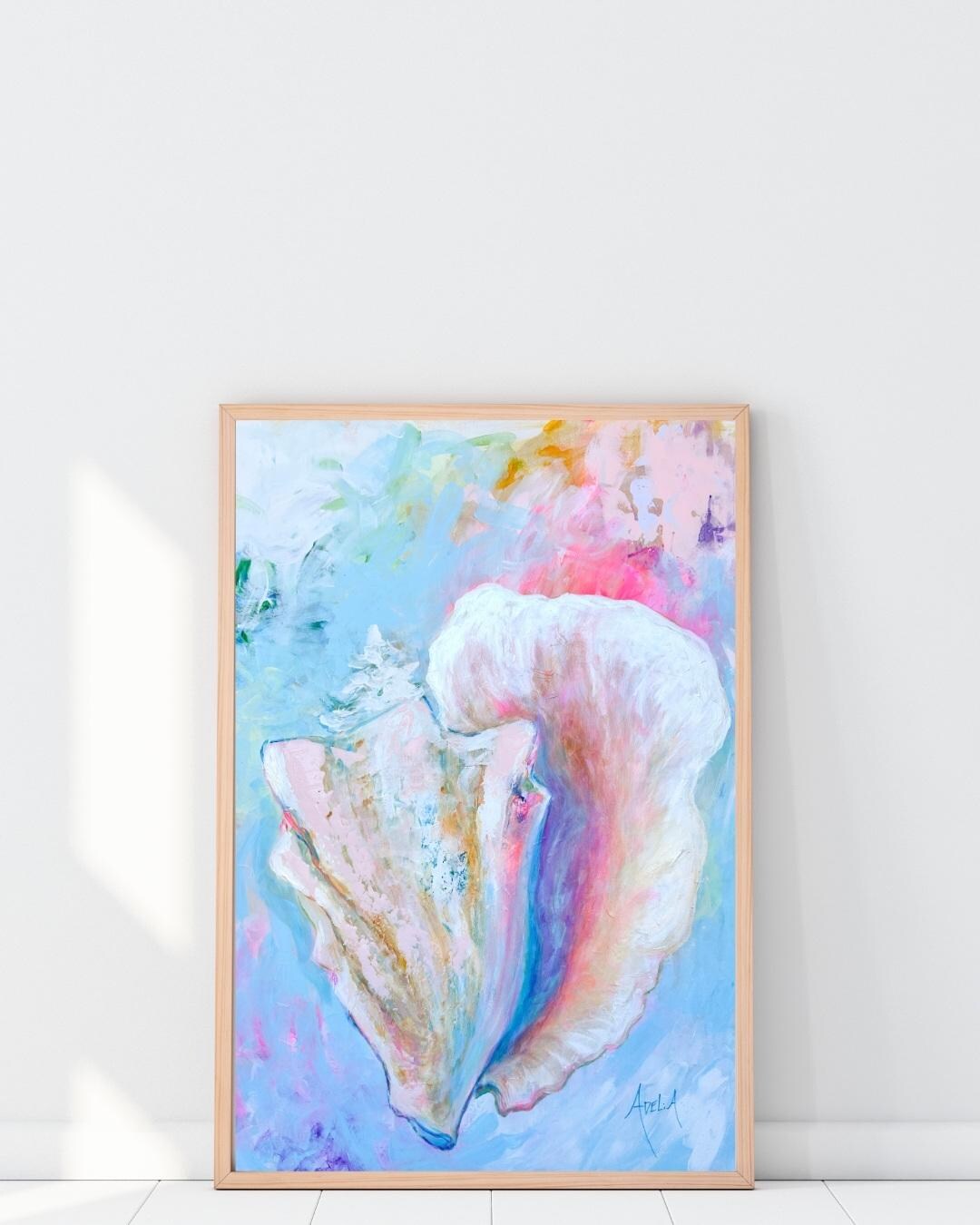 Colorful Conch Shell Canvas Print | Notecards Blue and White Coastal ...