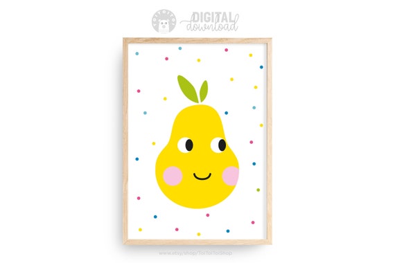 Cheeky PEAR With Dots Nursery Wall Art Happy Fruit Nursery | Etsy