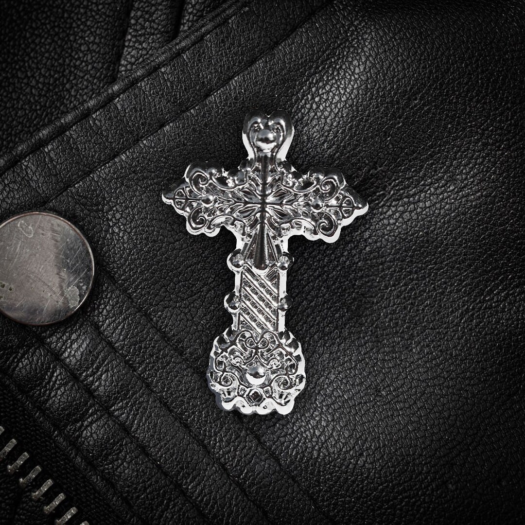Ornate Silver Cross Enamel Pin | Occult Horror Halloween Goth Gothic ...