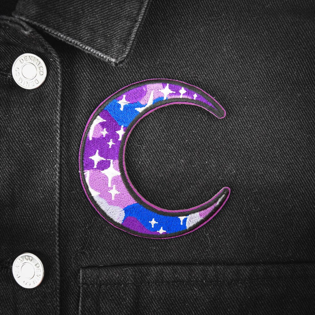 Purple Galaxy Crescent Moon Patch Iron-on Embroidered Celestial Patch ...