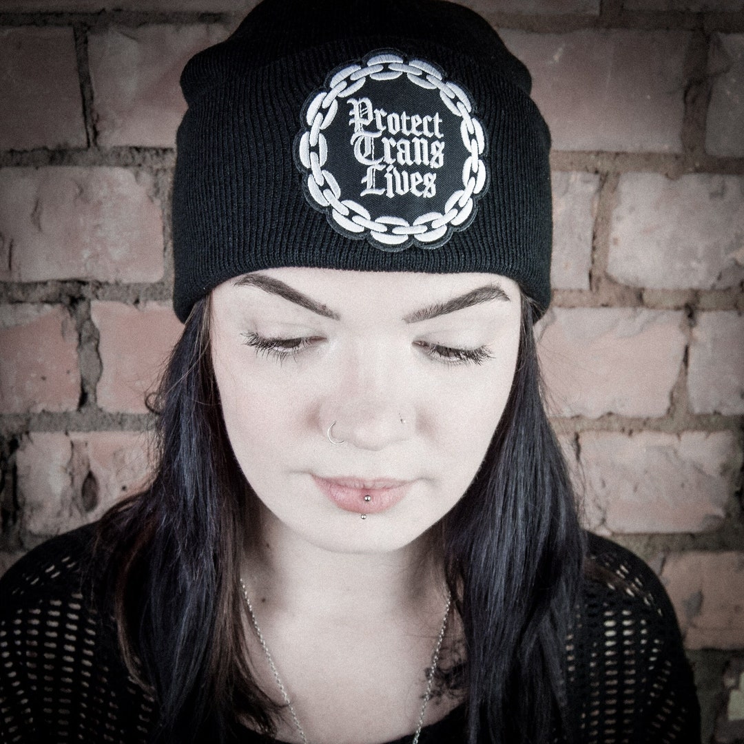 Protect Trans Lives Gothic Black Beanie | Occult Horror Halloween Goth ...