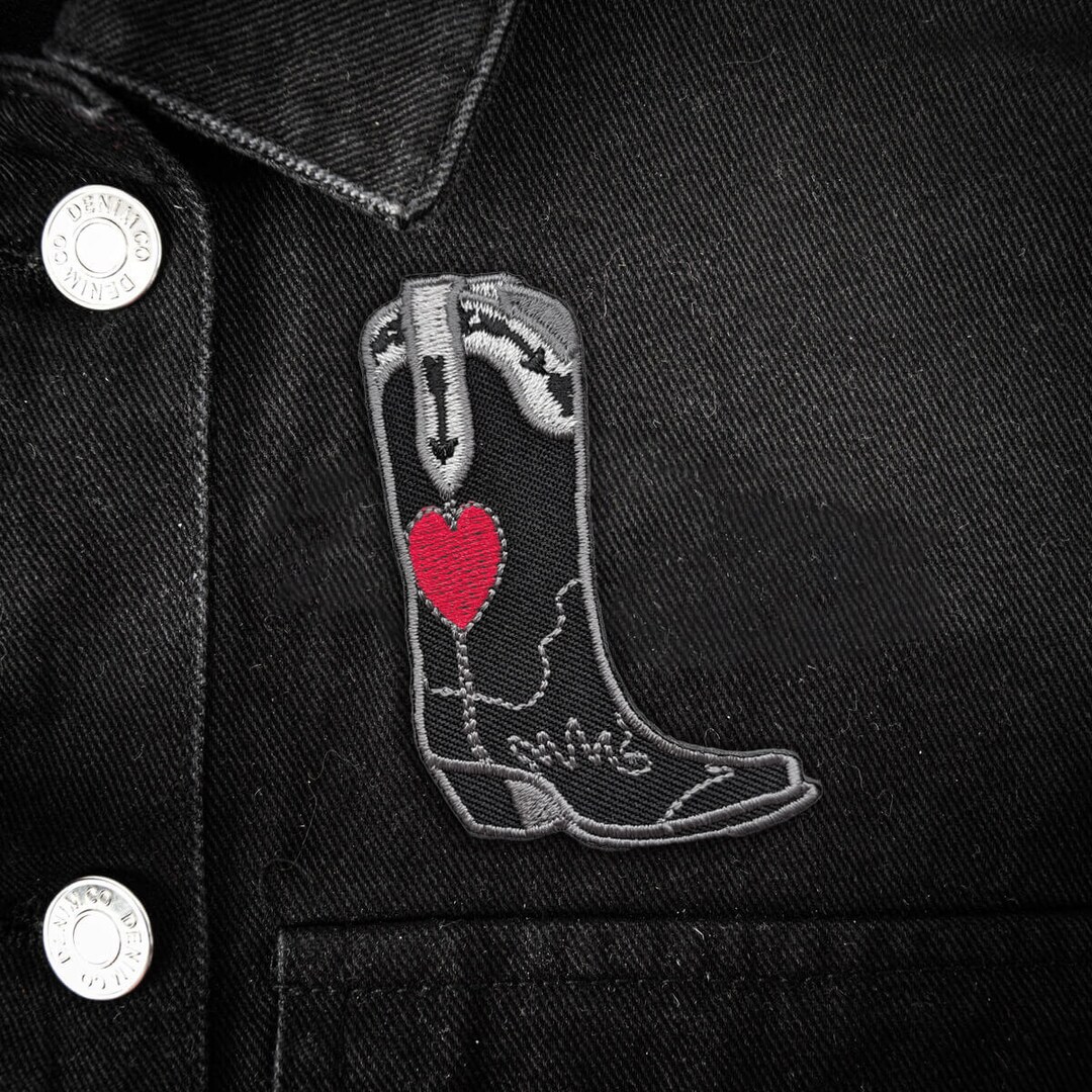 Black Cowboy Boot Iron-on Embroidered Patch | Occult Horror Halloween ...
