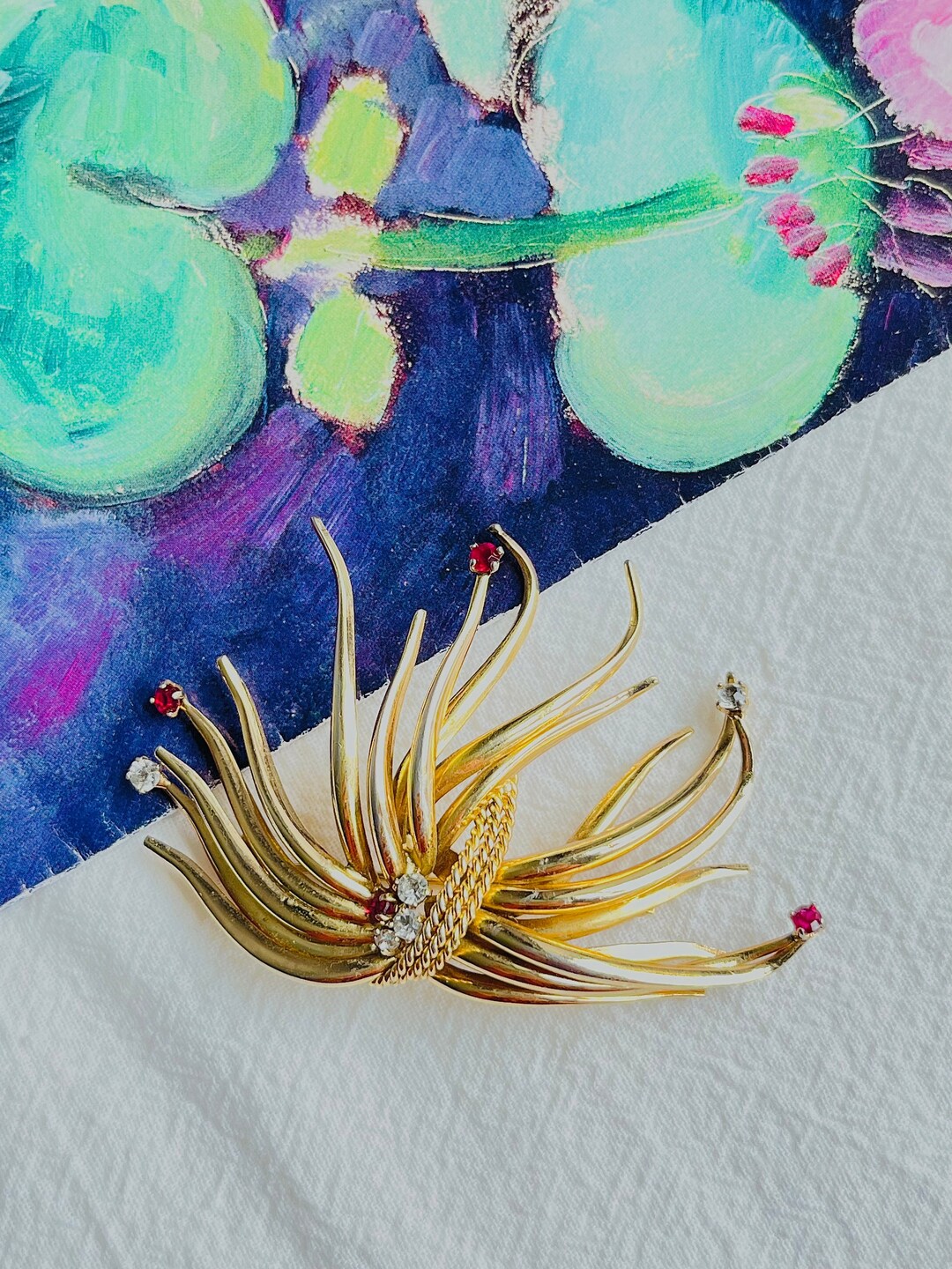 Christian Dior GROSSE 1962 Vintage Large Intertwined Flower Ruby ...