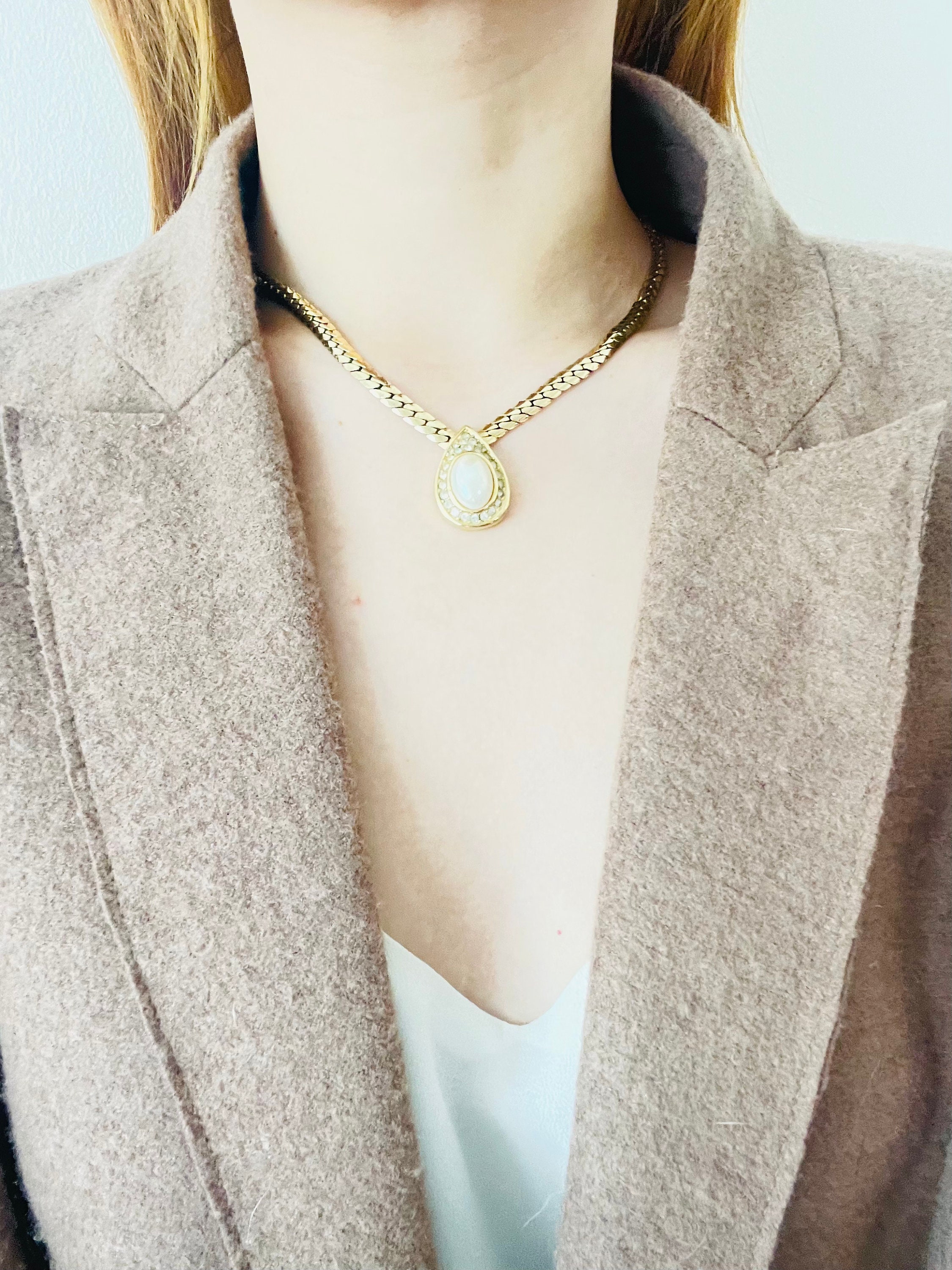 Christian Dior Vintage 1970s Large Oval Pearl Crystals Tear Christian Dior Vintage 1970s Large Oval Pearl Crystals Tear