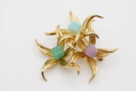 Christian Dior GROSSE 1966 Vintage Trio Flower Emeral… - Gem