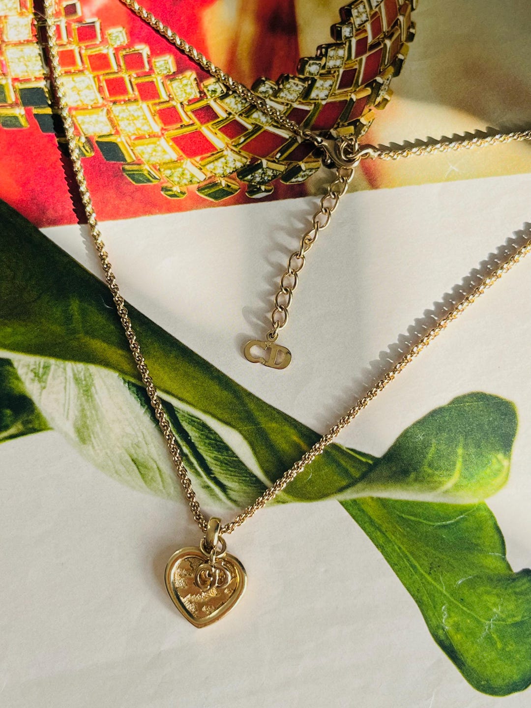 Christian Dior Vintage 1980 Logo CD Ripple Heart Love Double Pendant ...