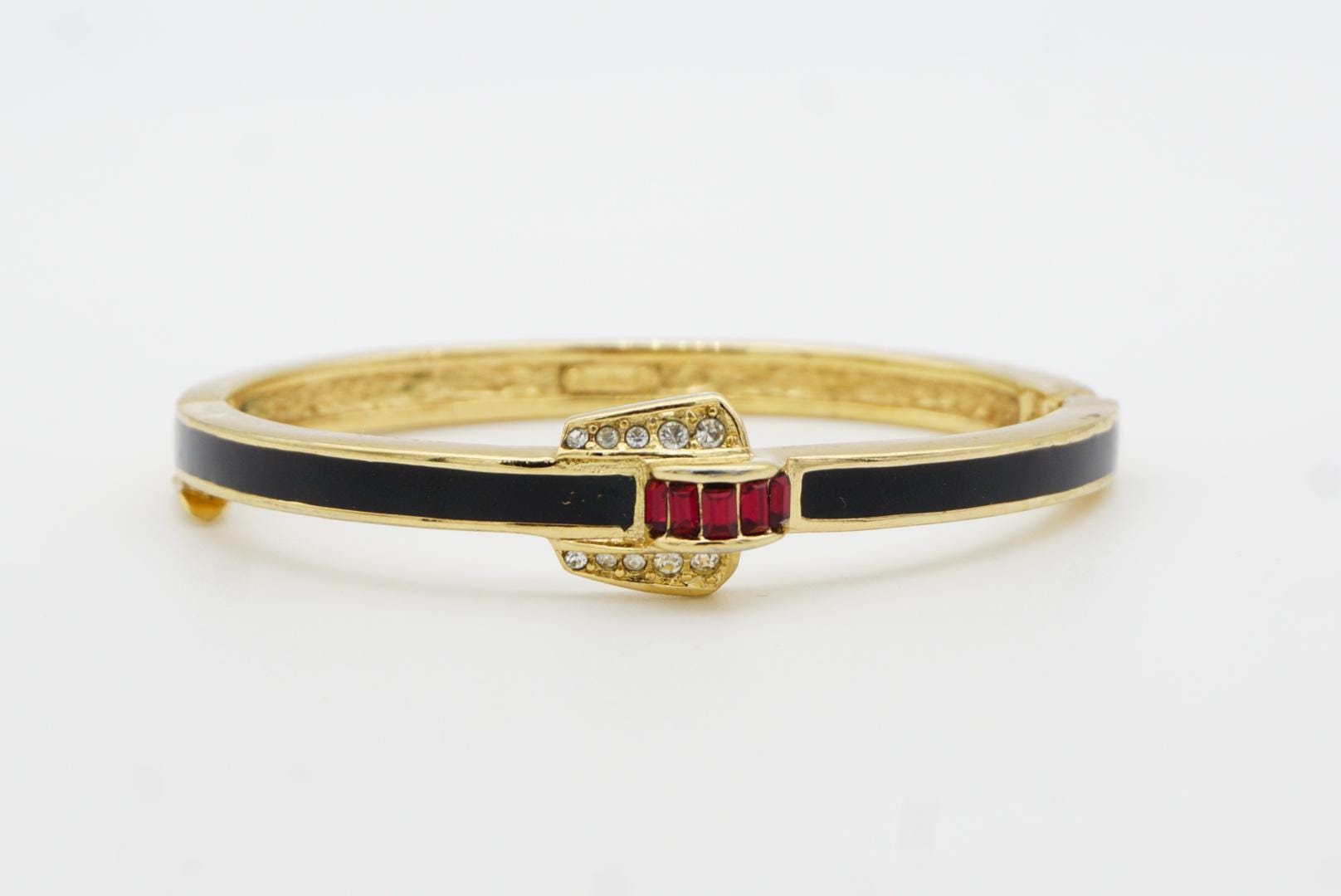 Christian Dior Vintage 1980s Unisex Black Ruby Crystals Cuff Christian Dior Vintage 1980s Unisex Black Ruby Crystals Cuff