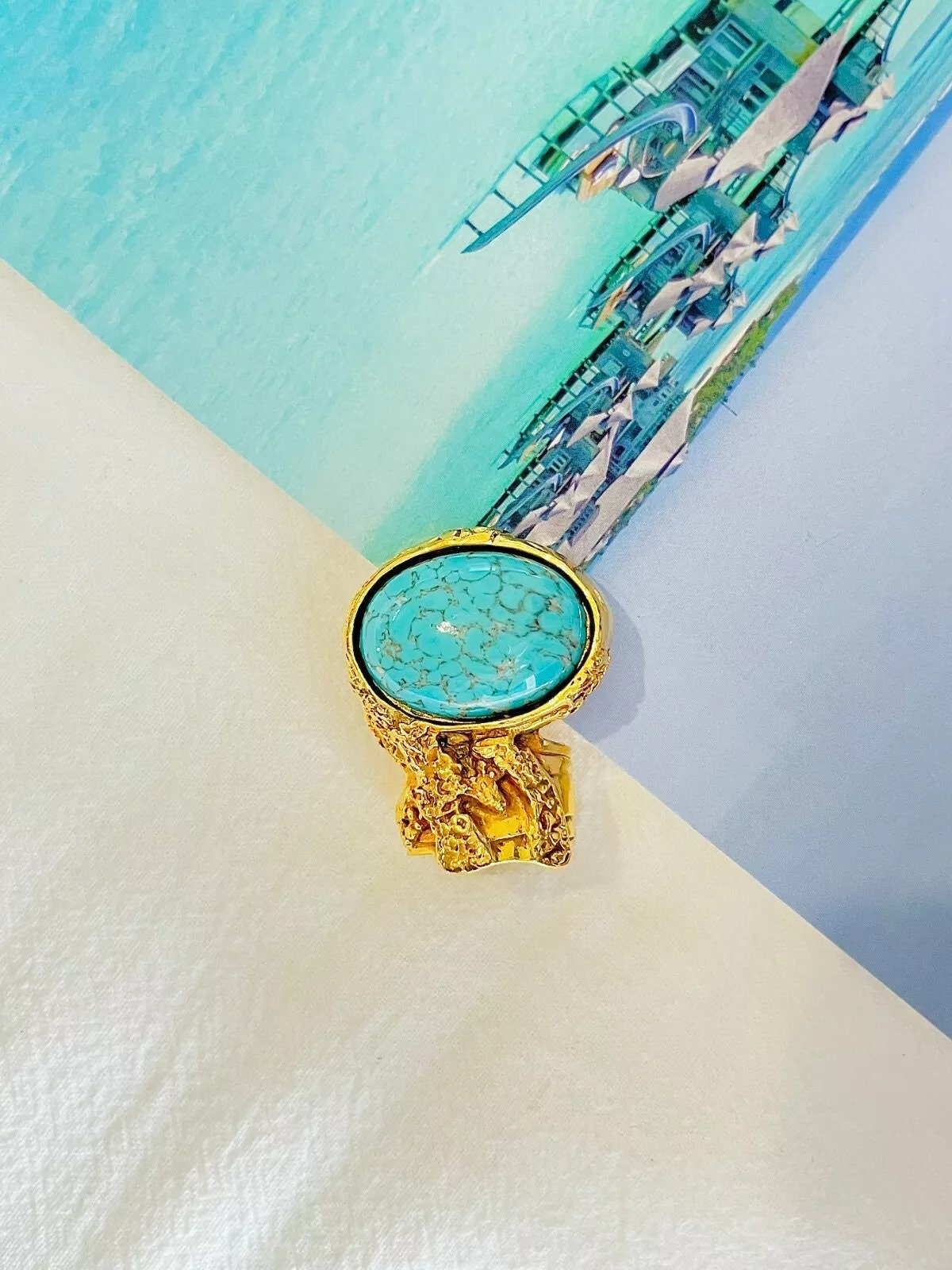 Yves Saint Laurent YSL Arty Turquoise Statement Enamel Chunky Ring Size 6 Gold Mom Girl Wife Y2K Him Men Anniversary Birthday Gift Etsy