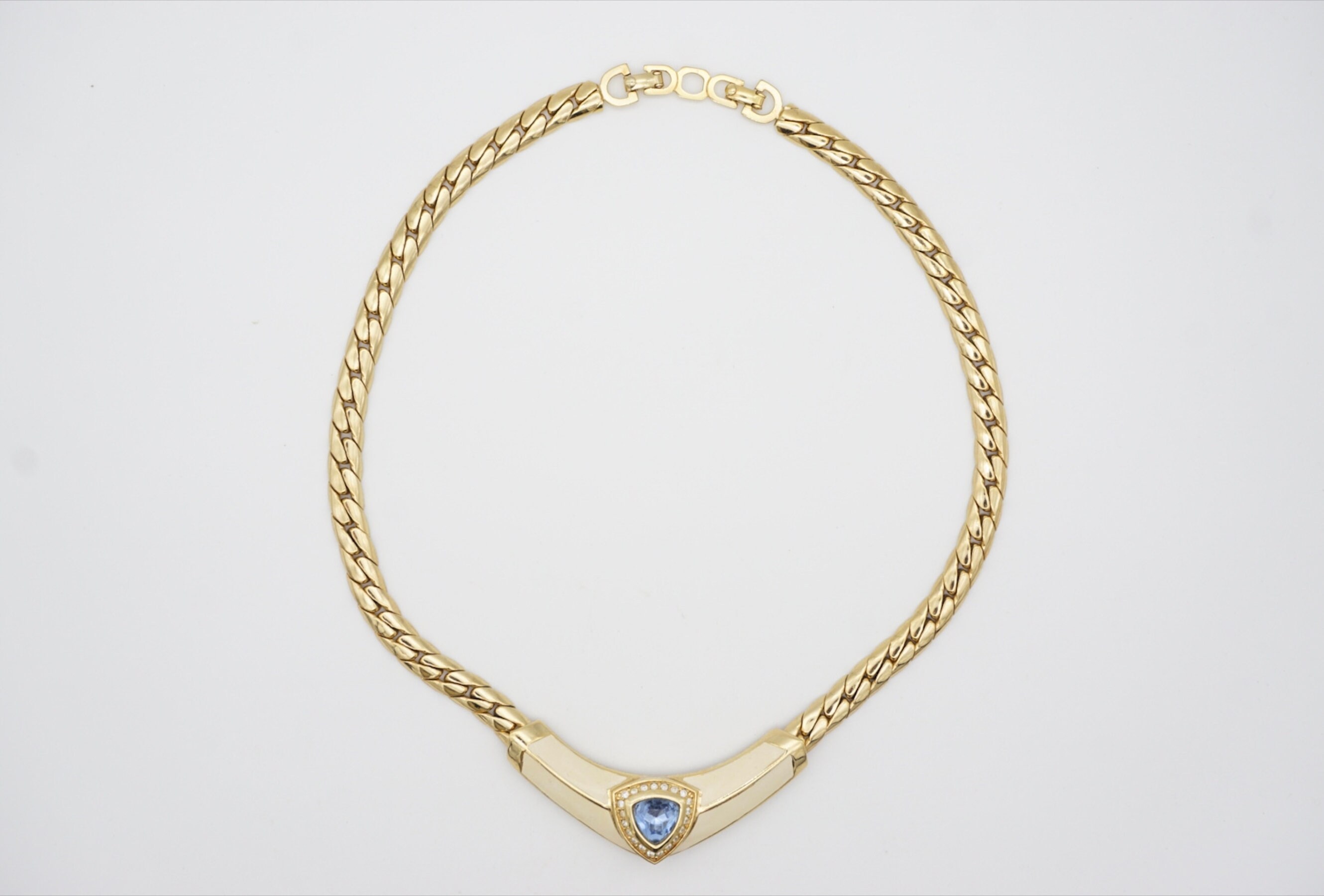 Christian Dior Vintage 1980s Aqua Blue Triangle Crystals Chunky White ...